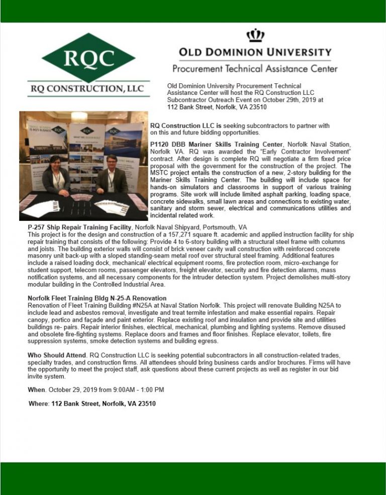 RQ Construction LLC Subcontractor Outreach Event - Norfolk Department ...